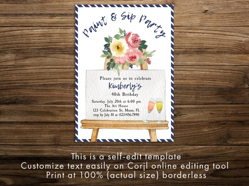 Editable Paint Night Invitation Template Paint and Sip - Etsy