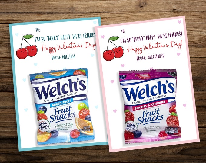 Valentines Day Fruit Snack Card Printable I'm so Berry Happy We're ...