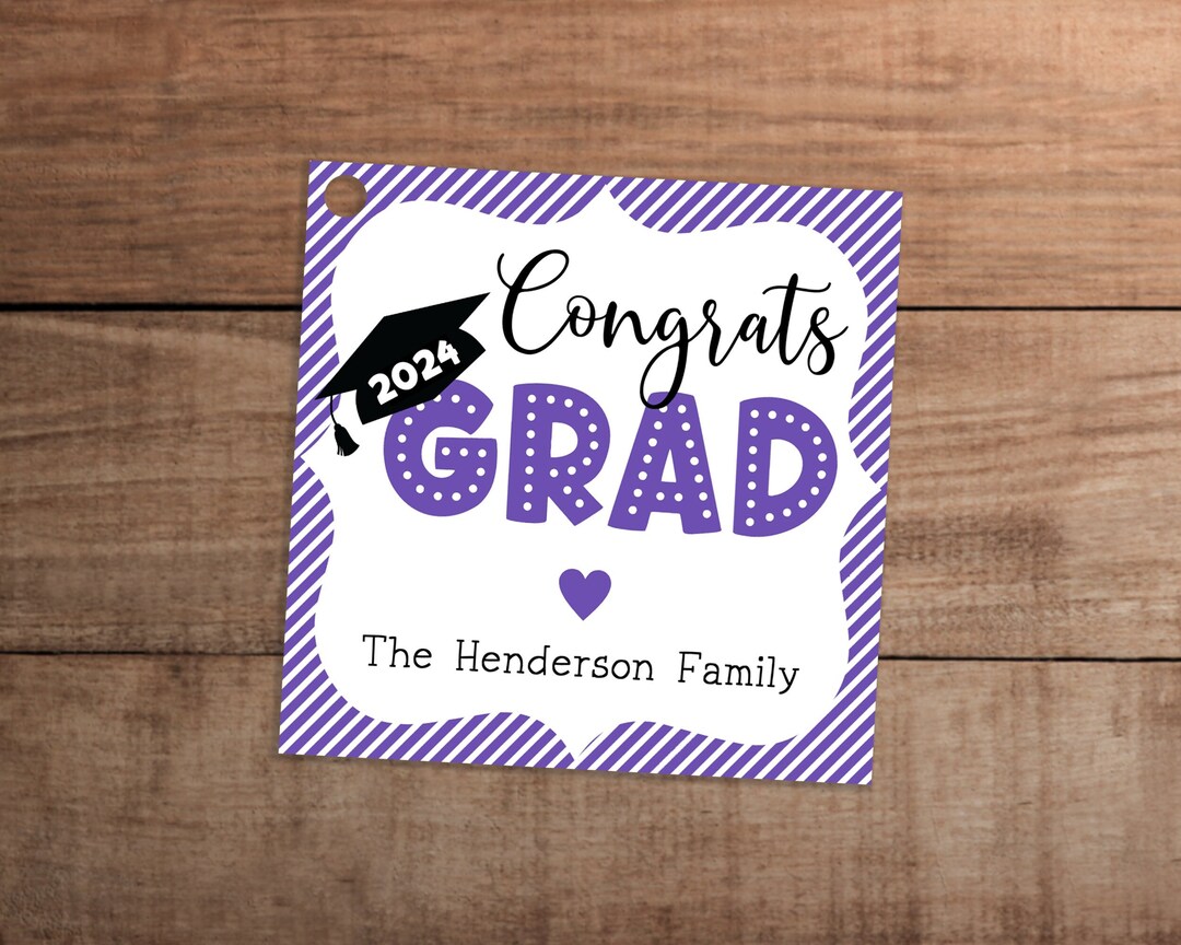 Editable Class of 2024 Graduation Gift Tag Printable Purple Congrats ...