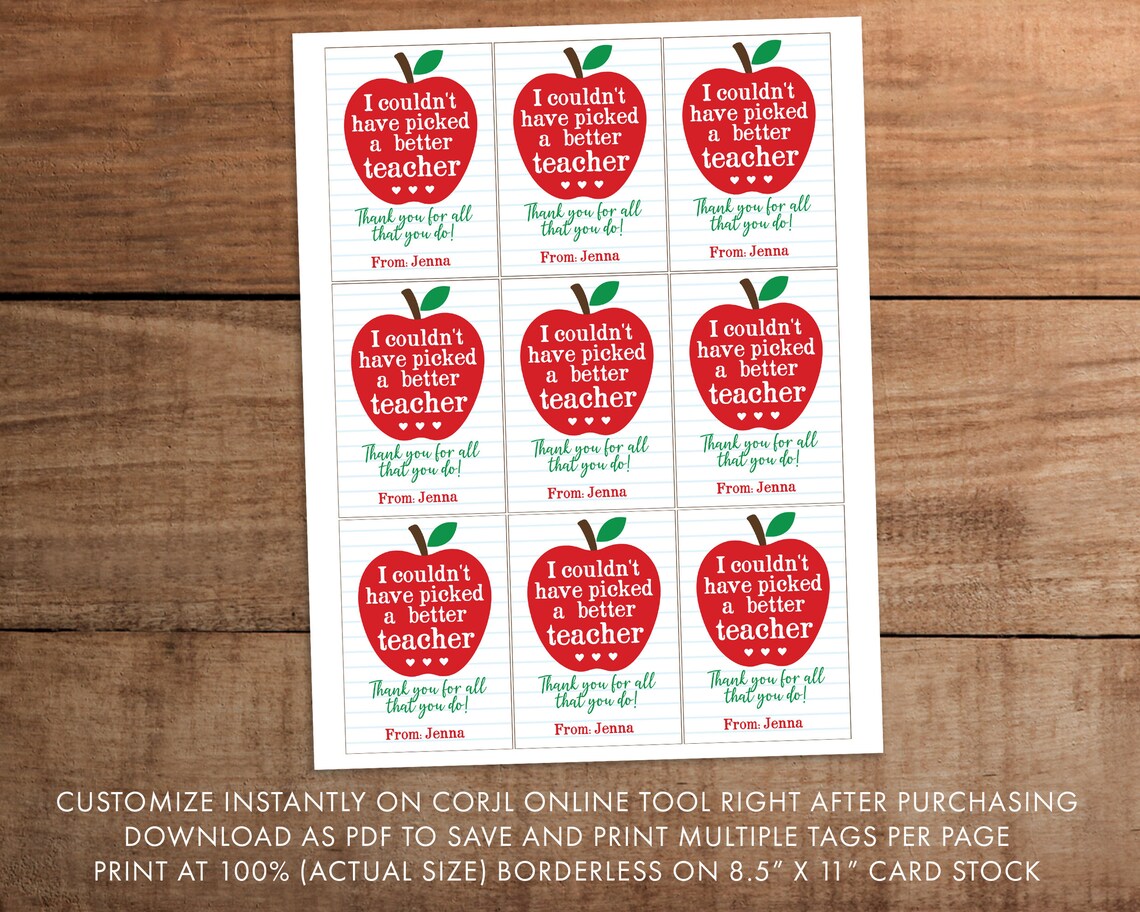 Editable Thank You Gift Tag Printable for Teacher Appreciation - Etsy