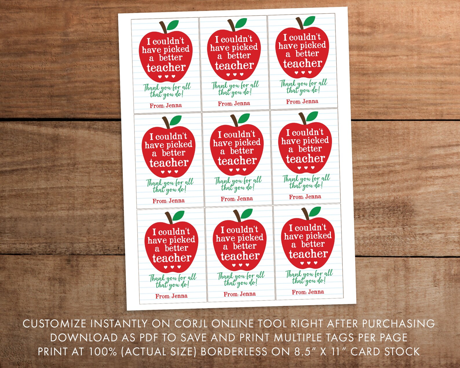 Editable Thank You Gift Tag Printable for Teacher Appreciation - Etsy