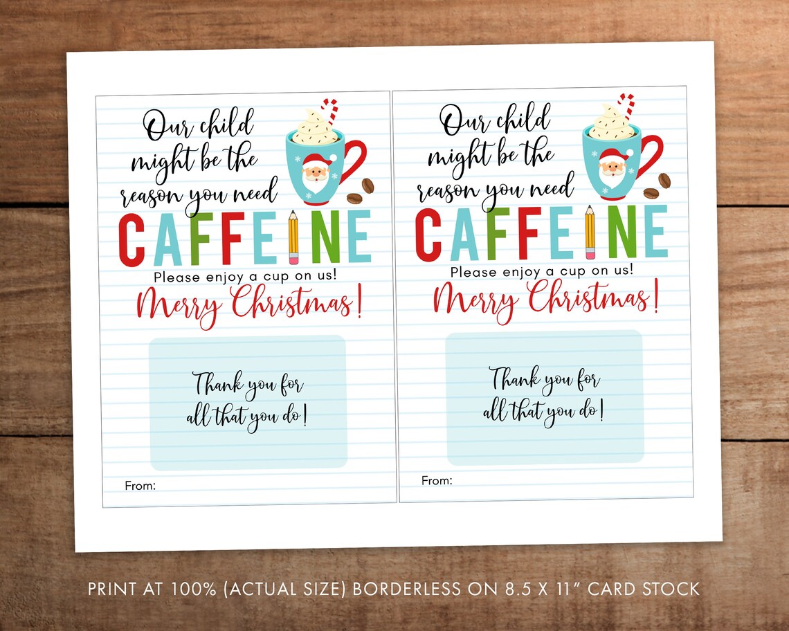 Teacher Appreciation Christmas Gift Card Holder Printable for Coffee ...