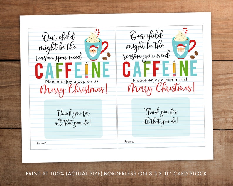 Teacher Appreciation Christmas Gift Card Holder Printable for Coffee ...