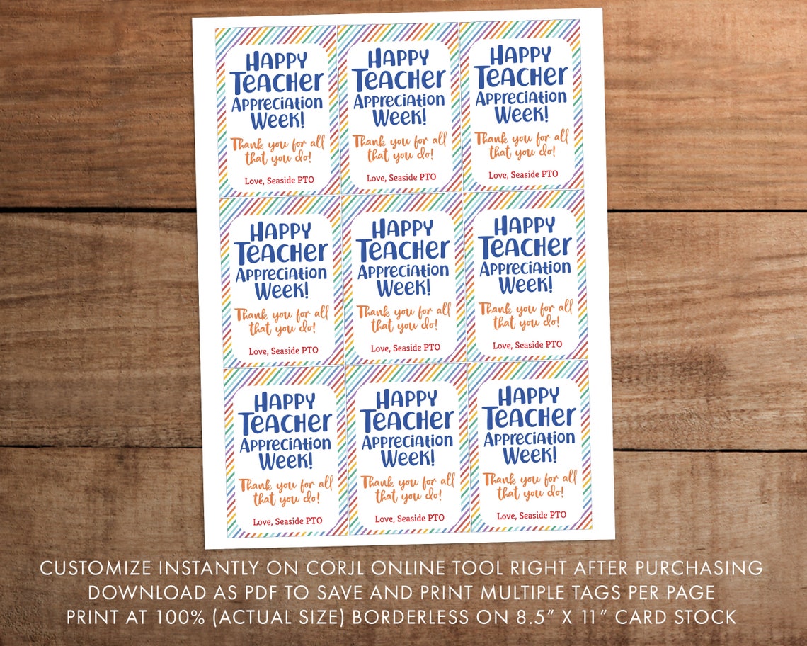 Editable Happy Teacher Appreciation Week Gift Tag Printable | Etsy