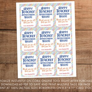 Editable Happy Teacher Appreciation Week Gift Tag Printable Thank You ...