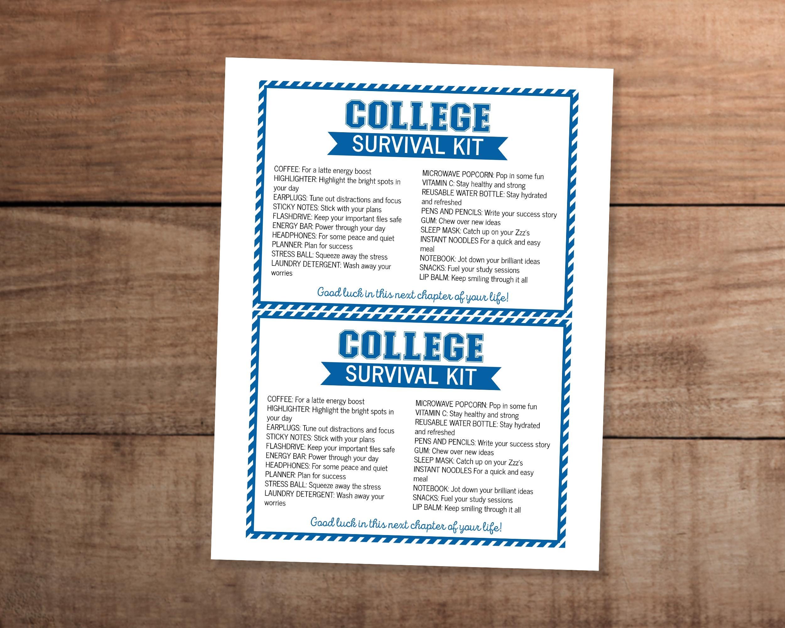 College Survival Kit Printable Care Package Gift Basket Label High ...