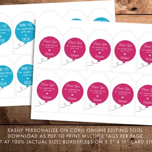 Editable Balloon Theme Birthday Party Favor Goody Bag Gift Tag ...