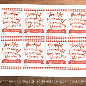 Thanksgiving Employee Gift Tag Printable: Thankful Team Appreciation ...