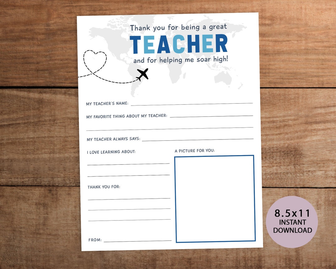 Appreciation Week Letter Printable for Teachers From Students Airplane ...