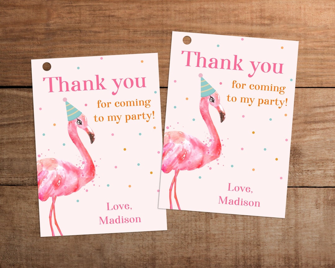 Editable Flamingo Birthday Party Favor Gift Tag, Loot Bag Tags, Goodie ...