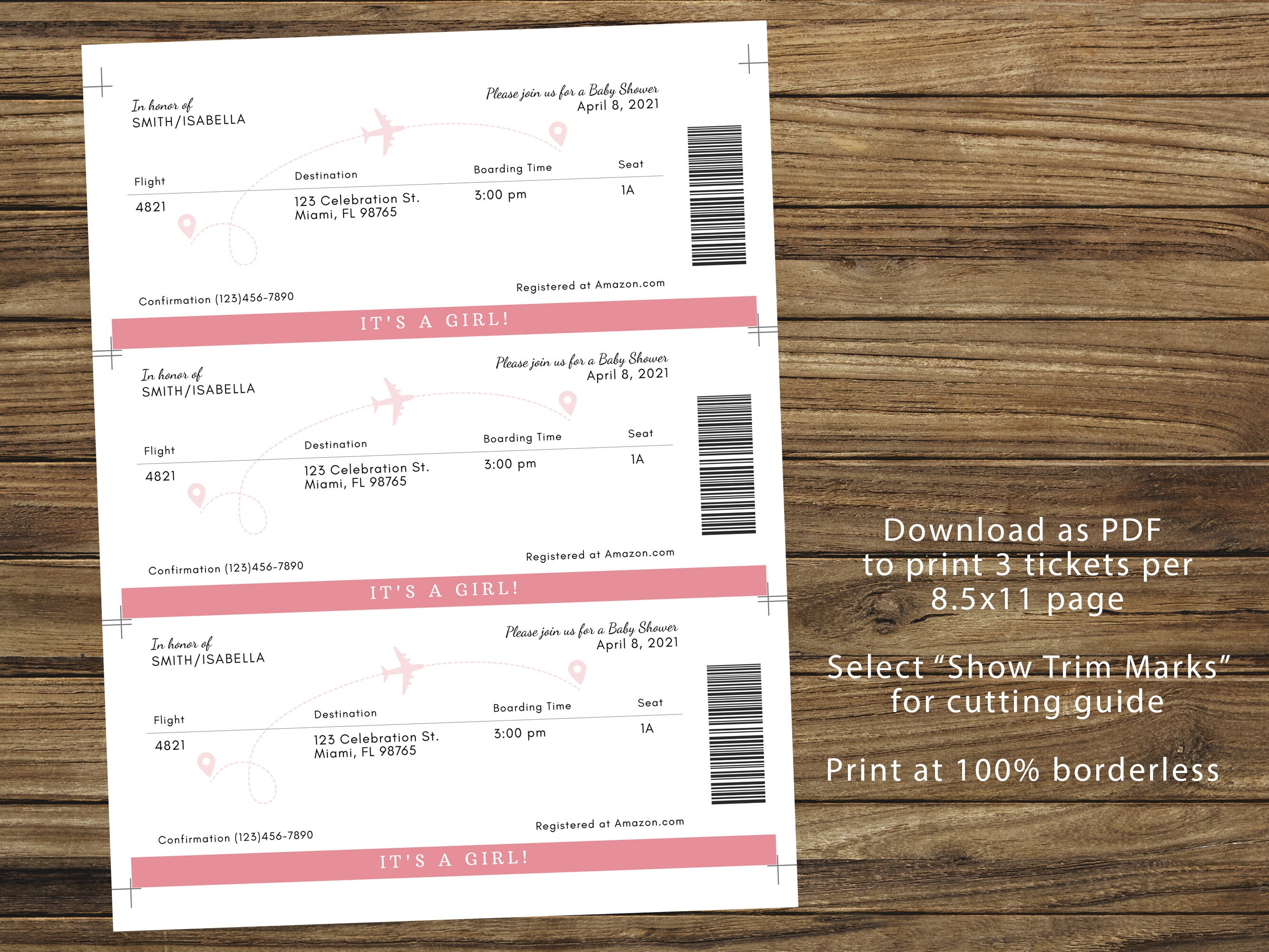 Boarding Pass Baby Shower Invitation Printable for Baby Girl - Etsy