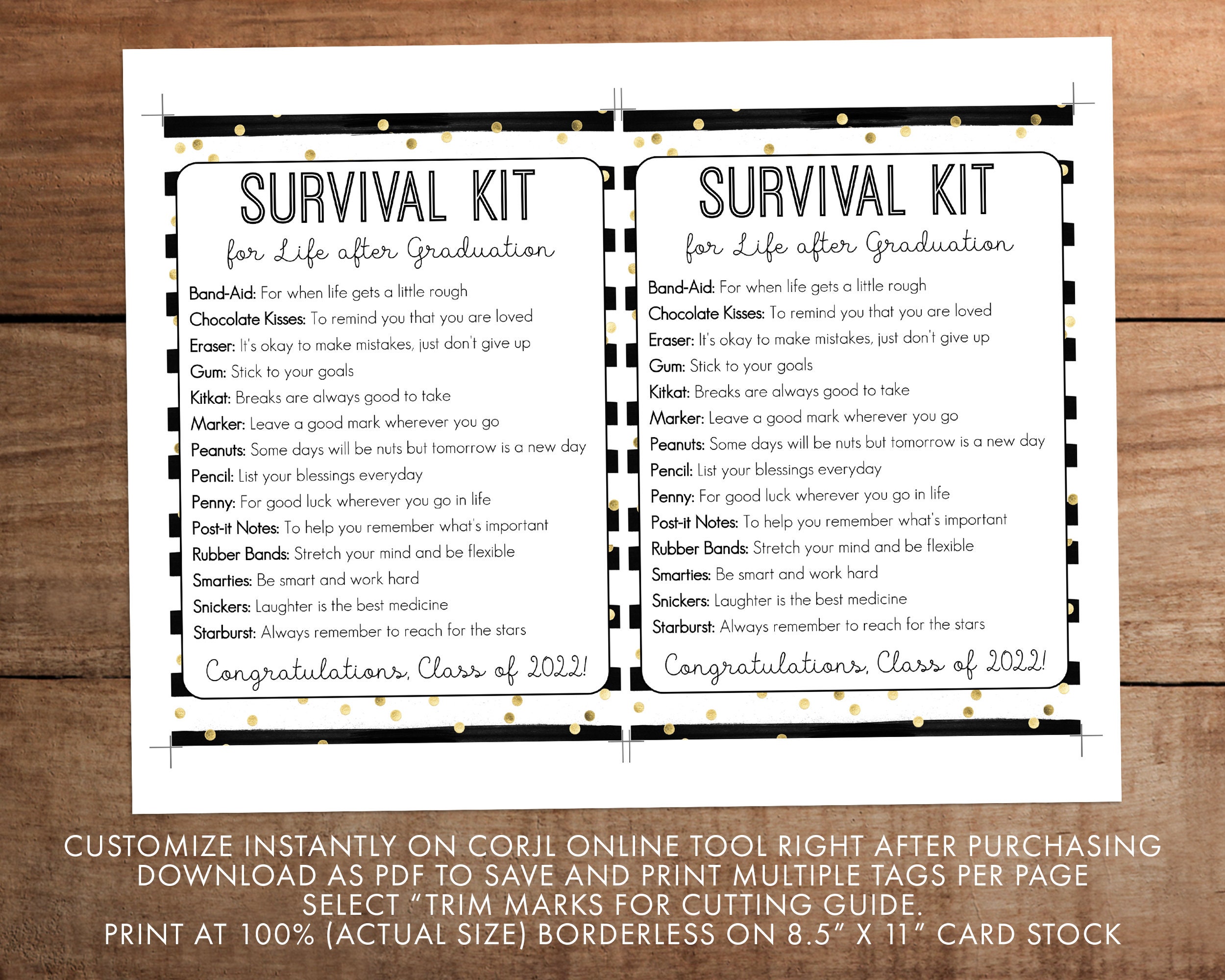 Editable Survival Kit for Life After Graduation Printable | Etsy