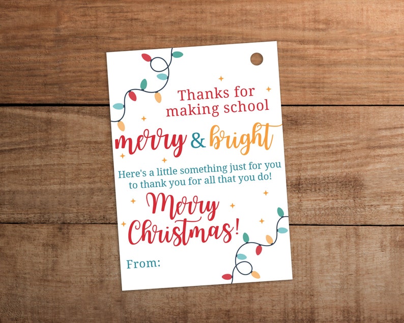 Christmas Gift Tag Printable Thanks for Making School Merry - Etsy