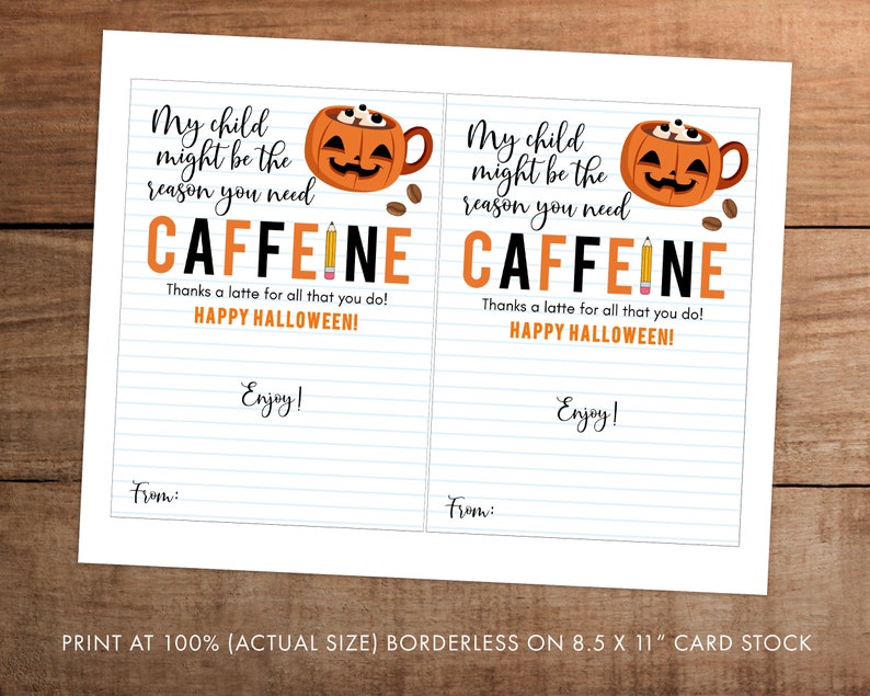 Halloween Teacher Gift Card Holder Printable: Caffeine Appreciation ...