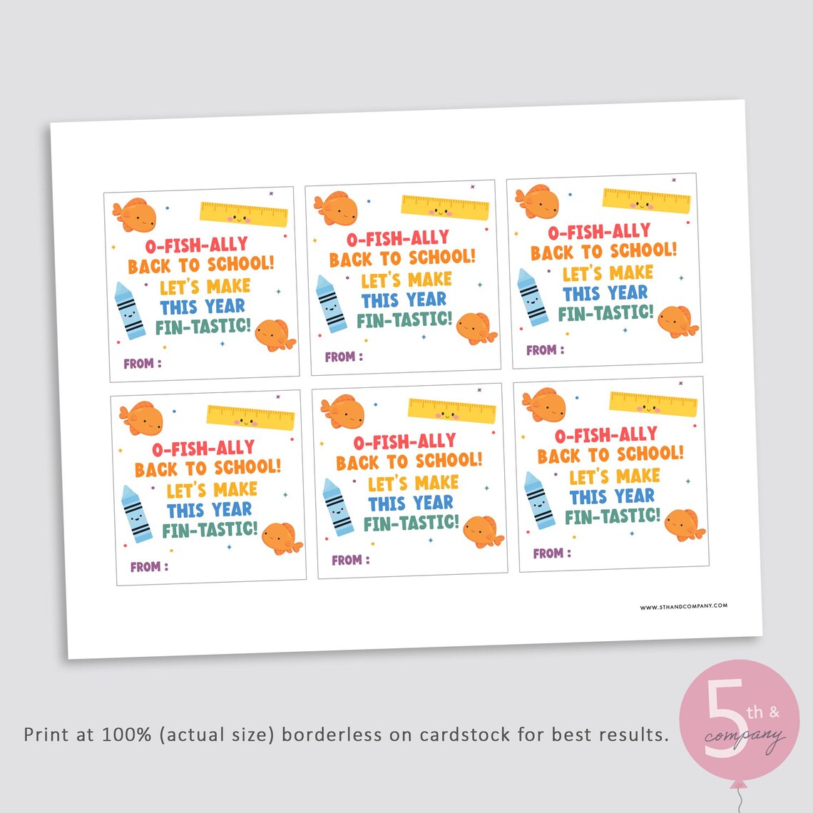 Back to School Goldfish Gift Tag Printable Teacher Student Treat Favor ...