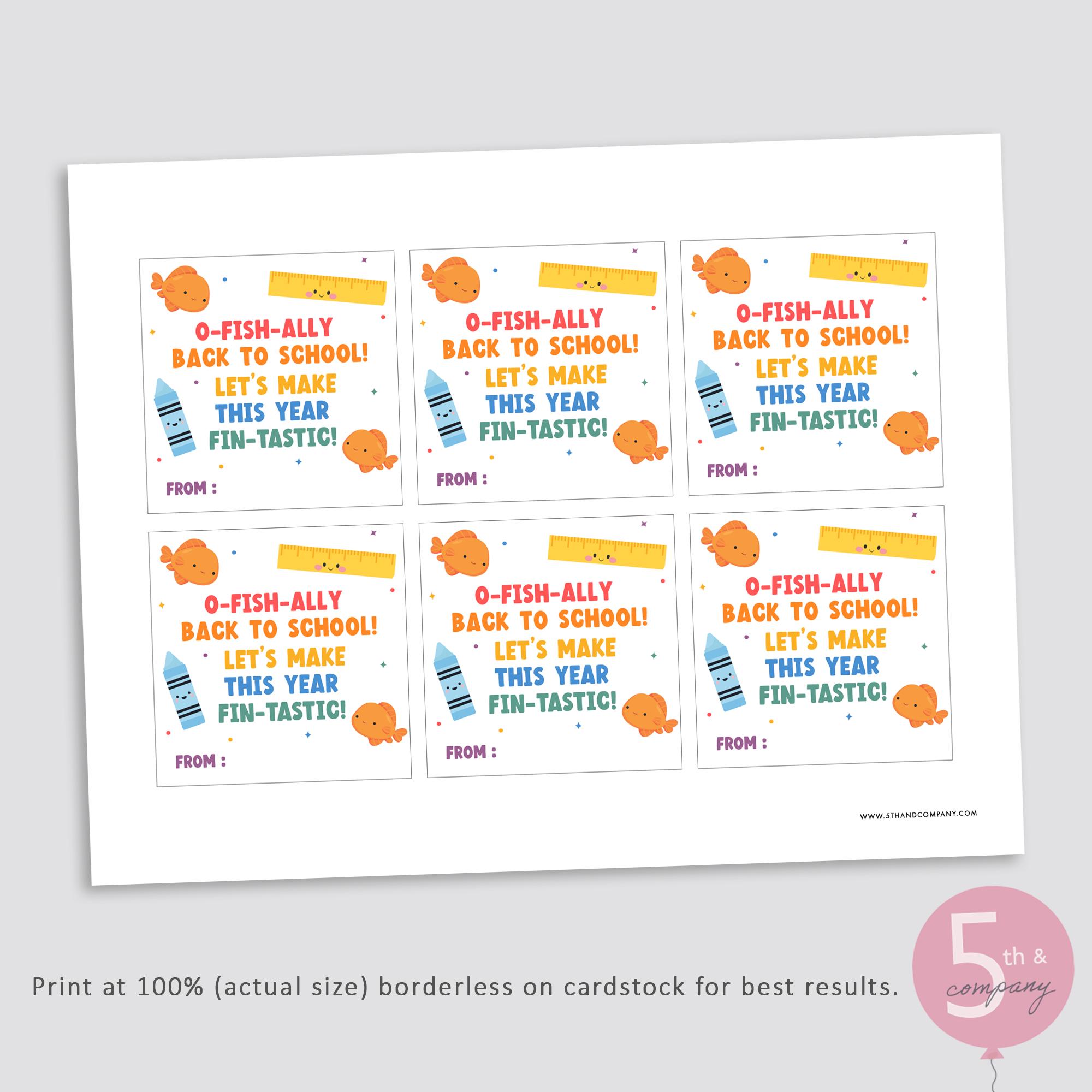 Back to School Goldfish Gift Tag Printable Teacher Student Treat Favor ...