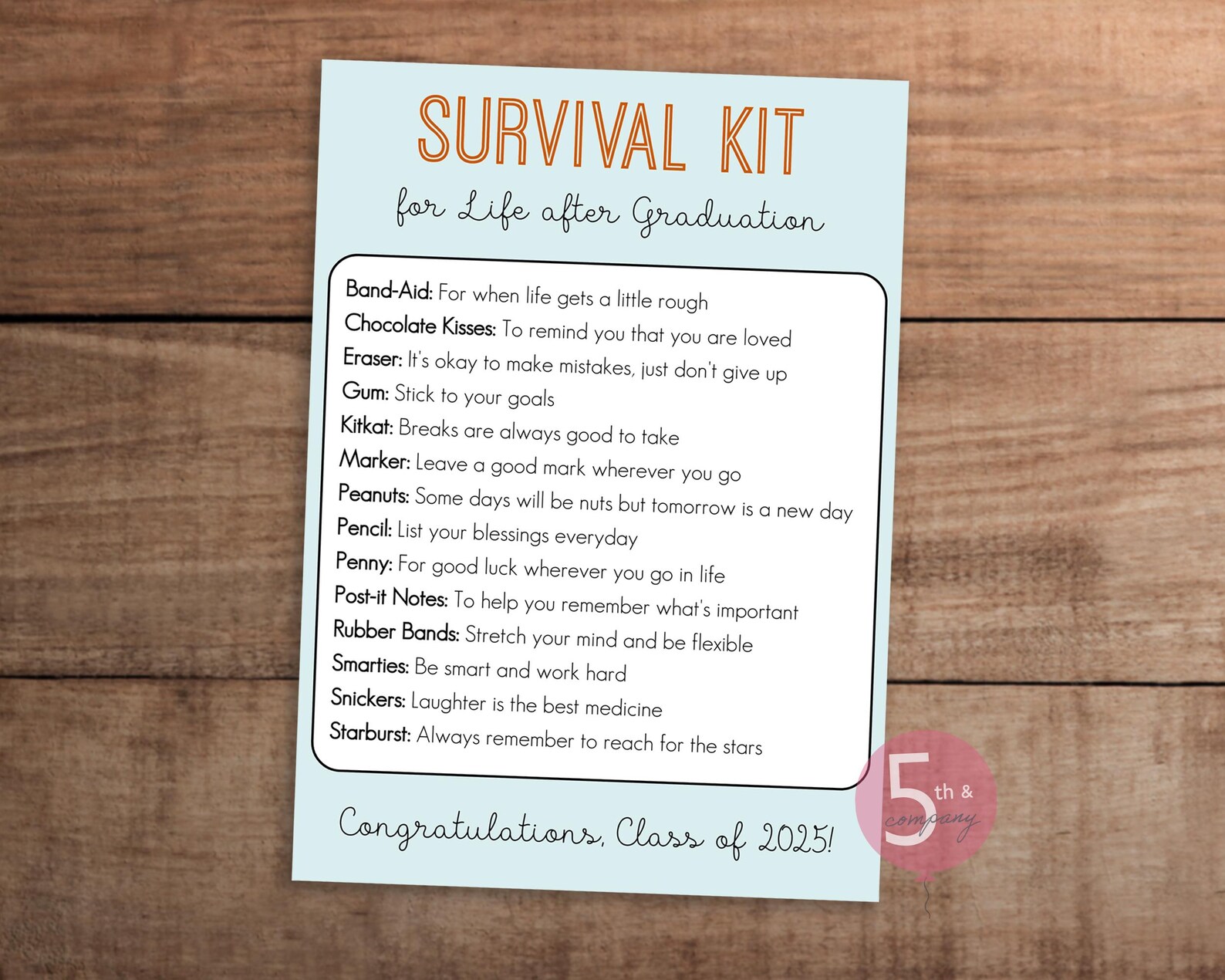 Editable Survival Kit for Life After Graduation Printable Class of 2022 ...