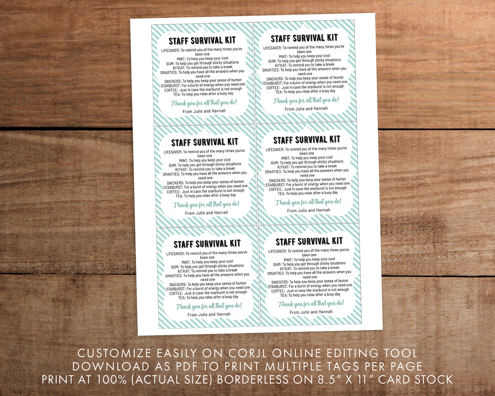 Staff Team Employee Survival Kit Printable Appreciation Gift - Etsy