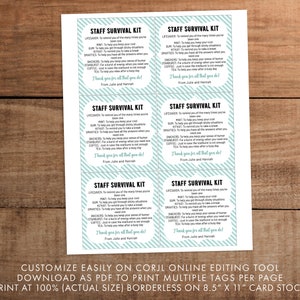 Staff Team Employee Survival Kit Printable Appreciation Gift Tag - Etsy
