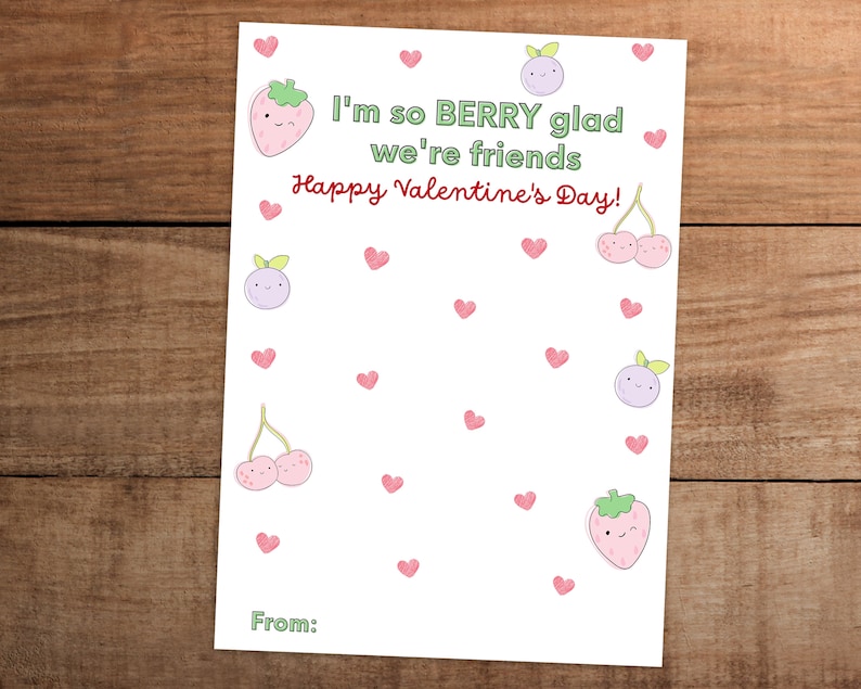 Valentines Day Fruit Snack Card Printable I'm so Berry Glad We're ...