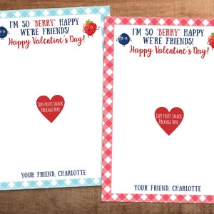 Valentines Day Fruit Snack Card Printable I'm so Berry Happy We're ...