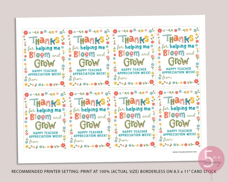 Thank You for Helping Me Bloom and Grow Teacher Appreciation Week Gift ...