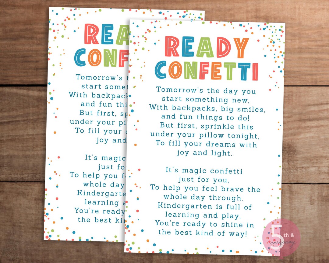 Kindergarten Confetti Gift Tag: First Day Poem Printable (PDF Download ...