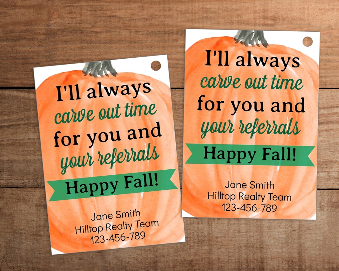 Editable Fall Halloween Pumpkin Carve Referral Appreciation Gift Tag ...