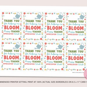 Thank You for Helping Me Bloom Teacher Appreciation Week Gift Tag ...