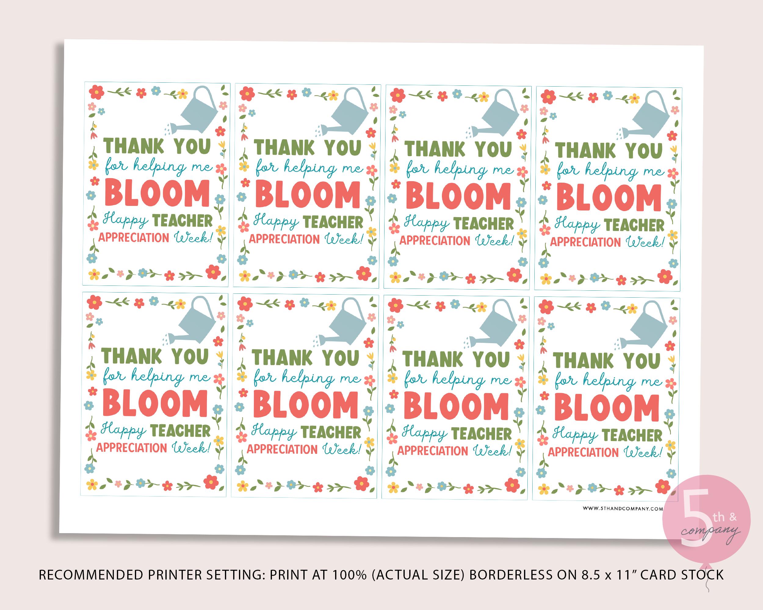 Thank You for Helping Me Bloom Teacher Appreciation Week Gift Tag ...