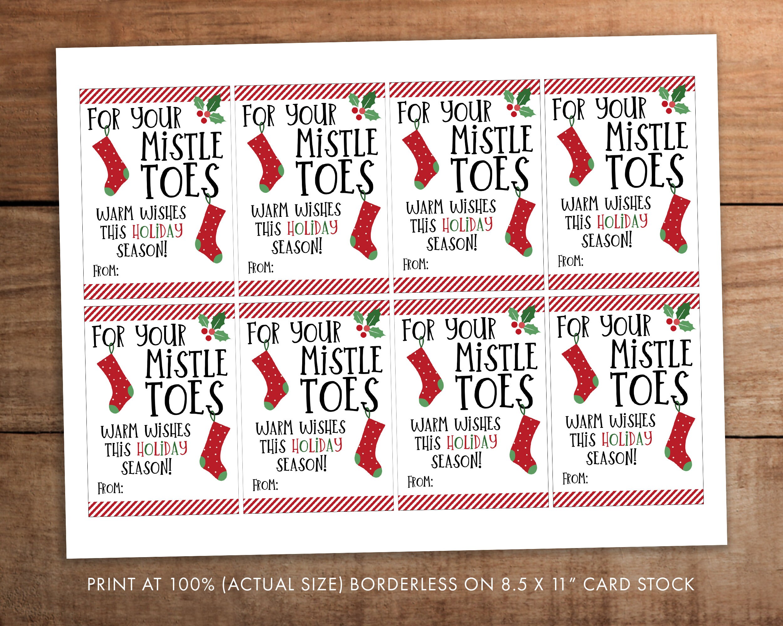 Christmas Socks Gift Tag Printable, Mistletoes Design (digital Download ...