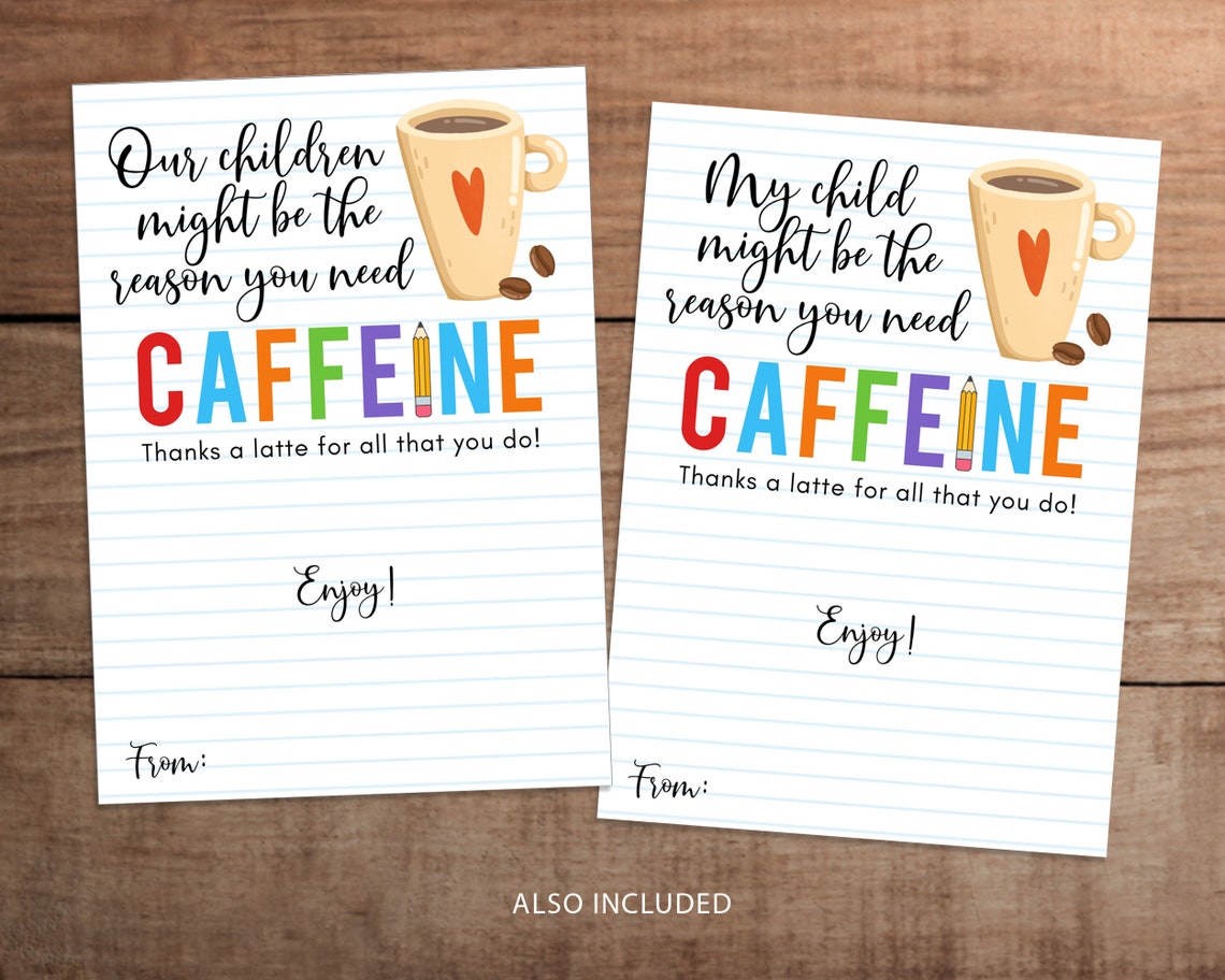 Teacher Appreciation Coffee Caffeine Gift Card Holder Printable, My ...