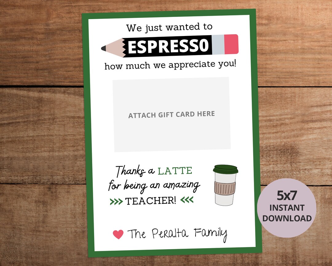 Printable Coffee Gift Card Holder for Teachers Appreciation Thanks a ...