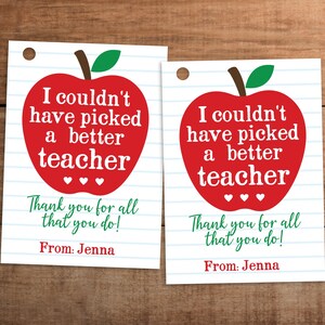 Editable Thank You Gift Tag Printable for Teacher Appreciation - Etsy