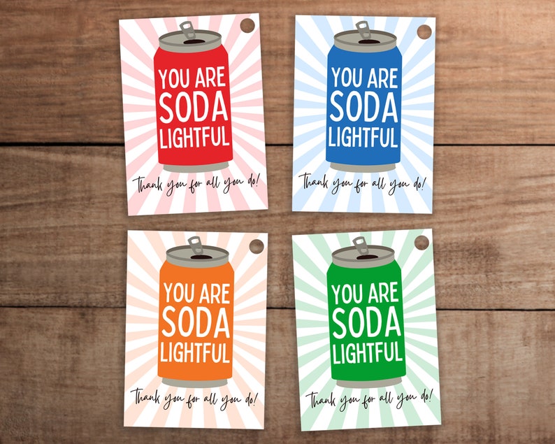 Soda Pun Appreciation Gift Tags: Teacher, Nurse, Staff (digital ...