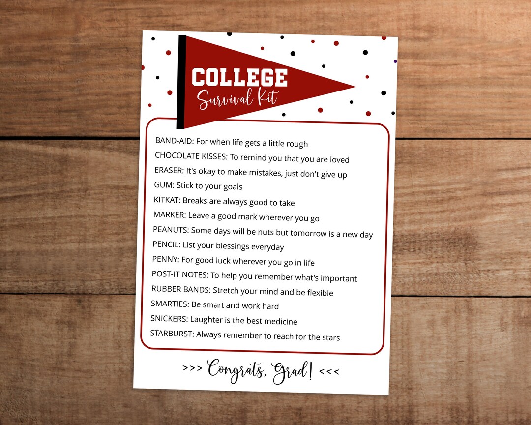 Editable College Survival Kit Printable Red and Black School Colors ...