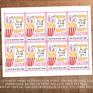 Editable Easter Popcorn Gift Tag Printable for Teacher Nurse Staff ...