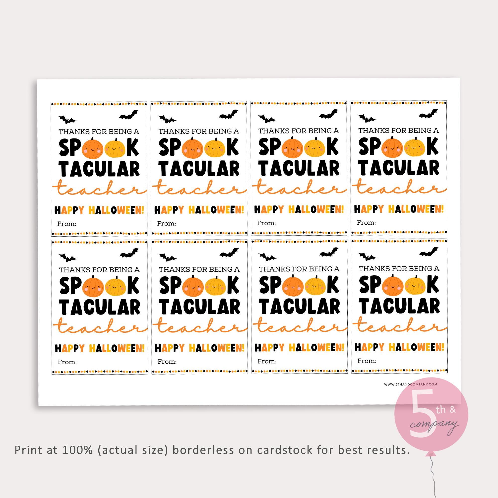 Teacher Halloween Gift Tag Printable | Thank You for Being a ...