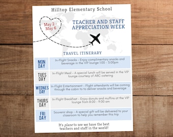 Teacher and Staff Appreciation Week Itinerary, Weekly Schedule of ...