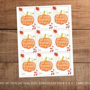Fall Thanksgiving Gift Tag Printable for Staff Employee Team Teacher ...