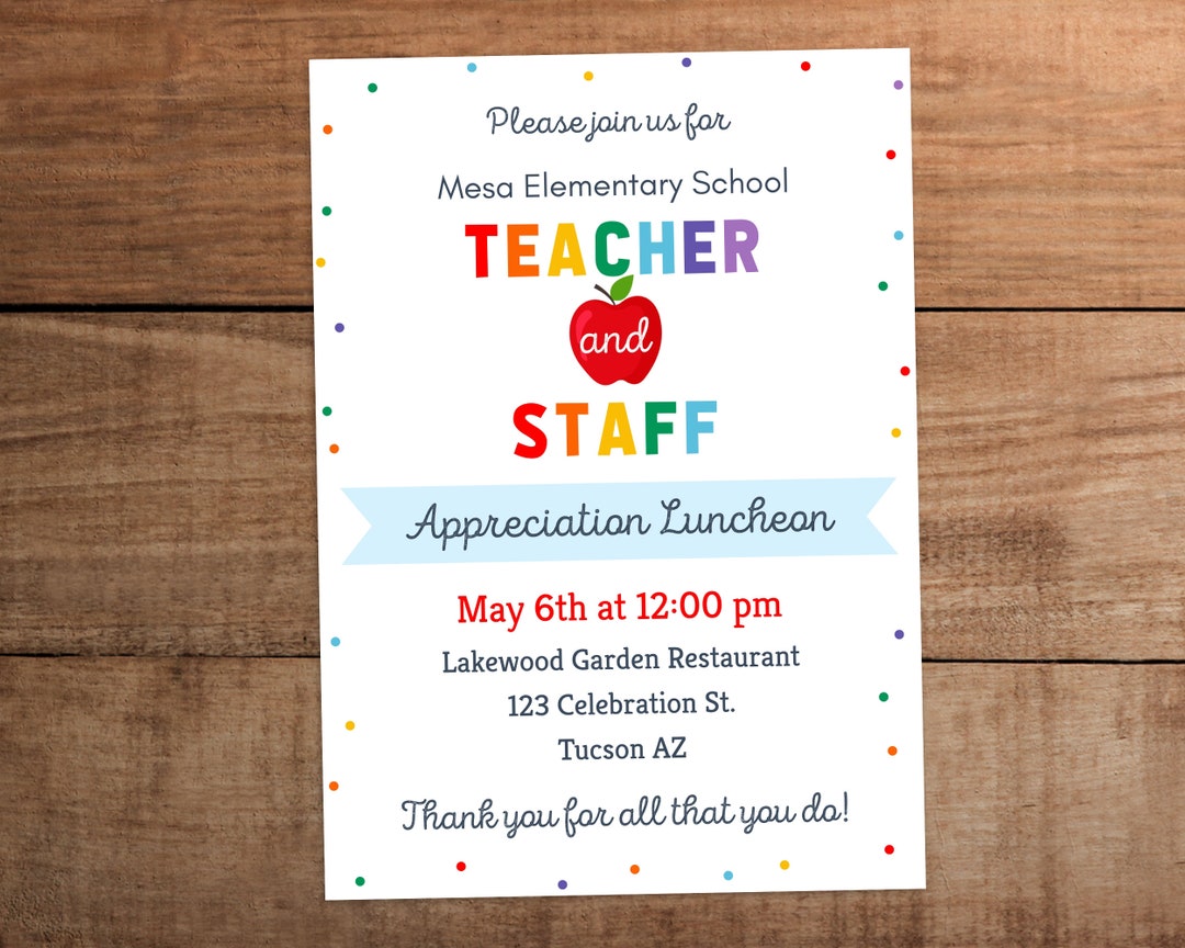 Editable Teacher and Staff Appreciation Week Luncheon Invitation ...