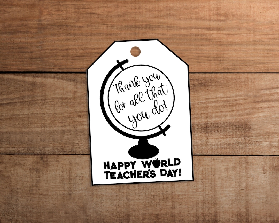 World Teacher's Day Gift Tag Printable Black and White - Etsy