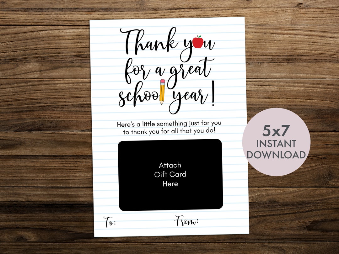 Printable Teacher Thank You Card, Gift Card Holder, Teacher ...