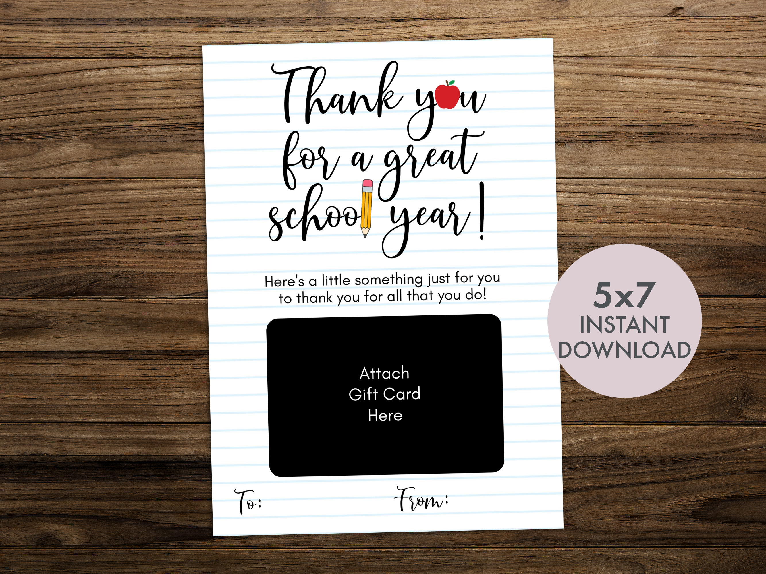 End of School Year Teacher Gift Card Holder Printable, Thank You ...