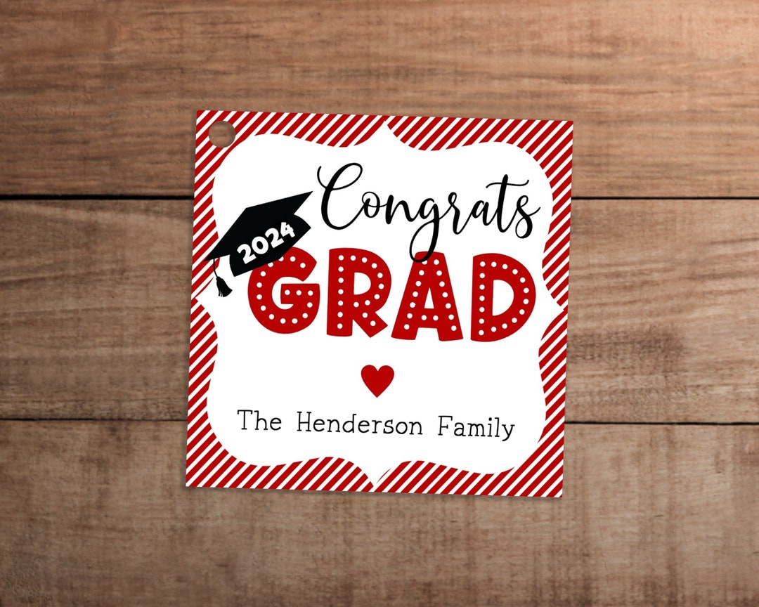 Editable Class of 2024 Graduation Gift Tag Printable Red Congrats Grad ...