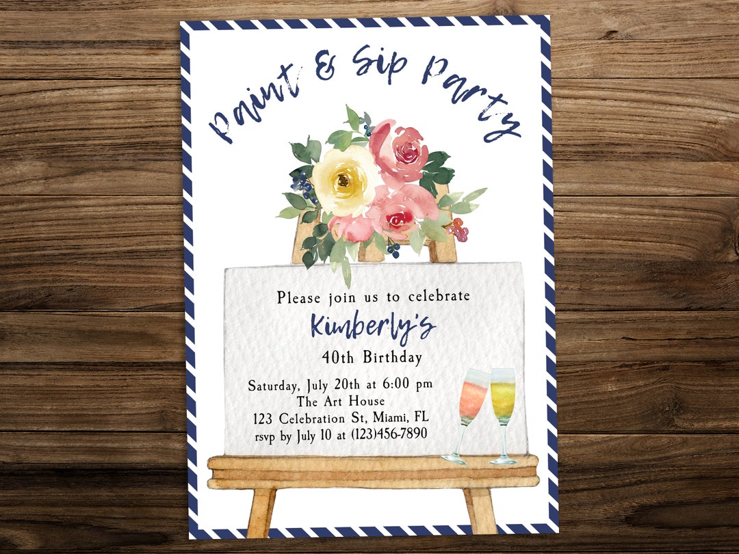 Editable Paint Night Invitation Template Paint and Sip Birthday Party ...