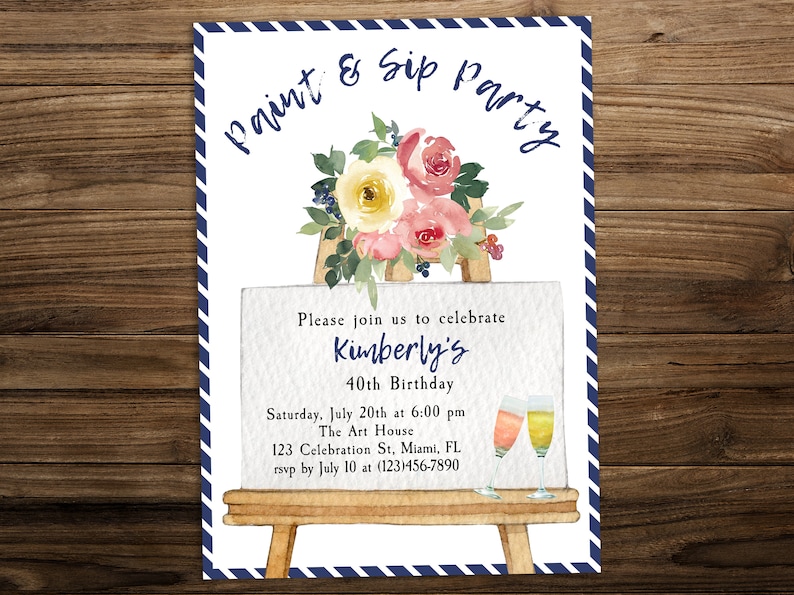 Editable Paint Night Invitation Template Paint and Sip - Etsy