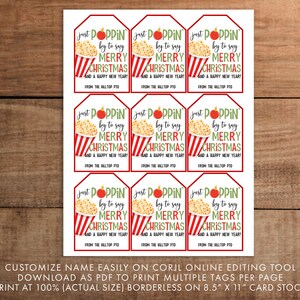 Christmas Popcorn Gift Tag Printable for Teacher Nurse Staff Employee ...