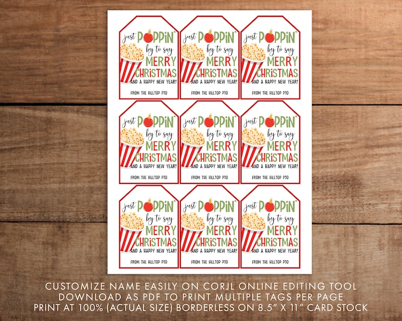 Christmas Popcorn Gift Tag Printable for Teacher Nurse Staff - Etsy