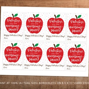 You Are Awesome Sauce Valentine's Gift Tag Printable Apple Sauce Kids ...